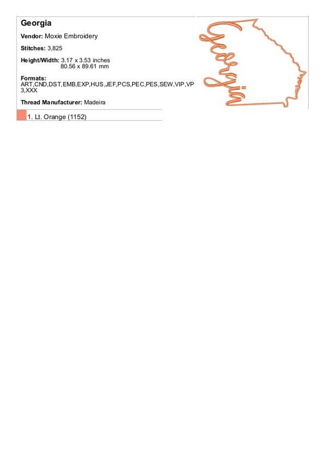 Georgia State Map Machine Embroidery Design Georgia Map - Etsy