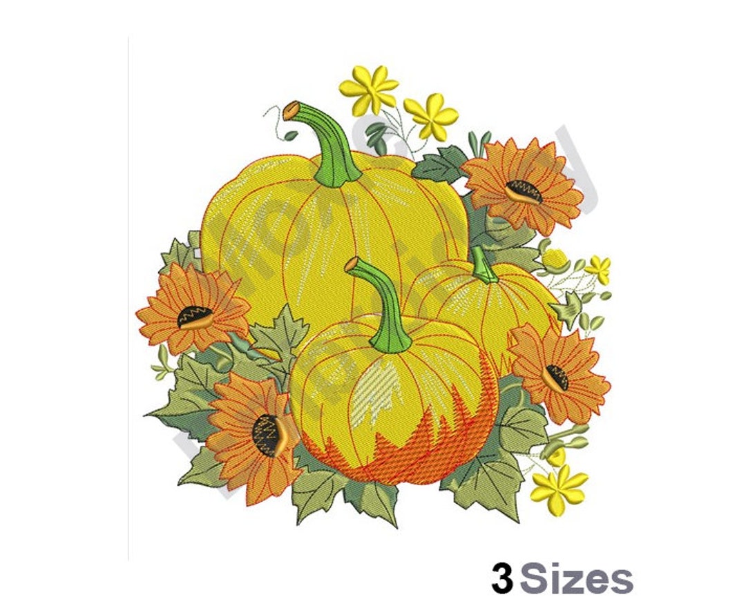 Sunflower Pumpkins - Machine Embroidery Design - 3 Sizes, Fall Pumpkin ...