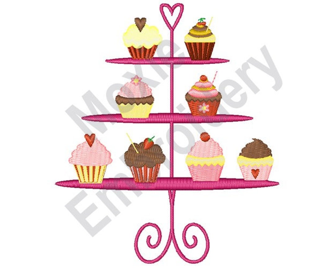 Cupcakes Stand Machine Embroidery Design, Birthday Party Cupcakes ...