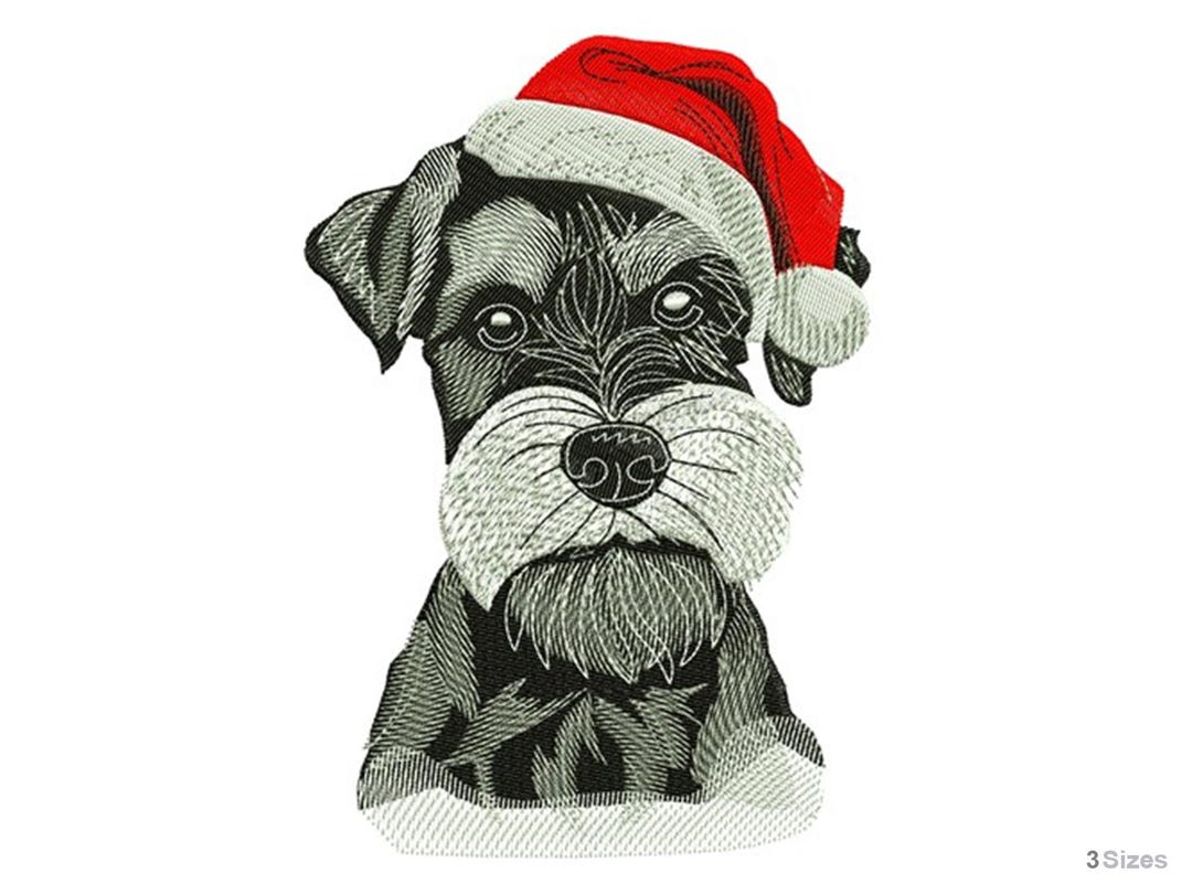 Christmas Schnauzer - Machine Embroidery Design - 3 Sizes, Festive Dog ...