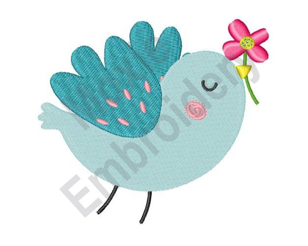 Springtime Blue Bird Machine Embroidery Design, Little Bird With Flower ...