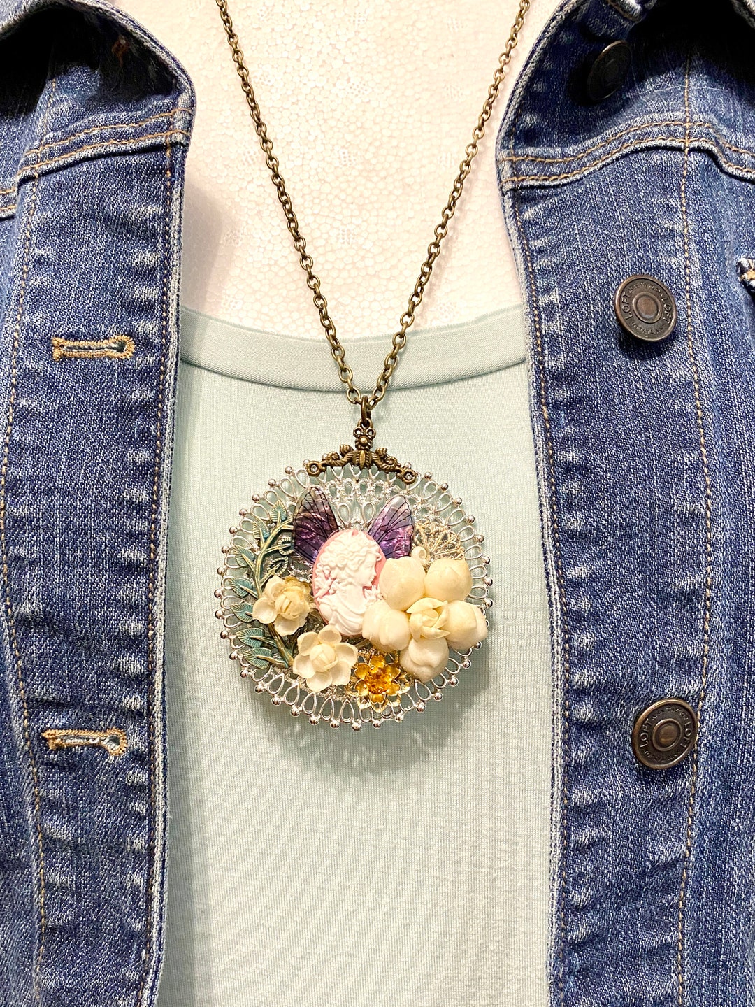 Amongst the Flowers Assemblage Necklace -mixed Media, Embellishment ...