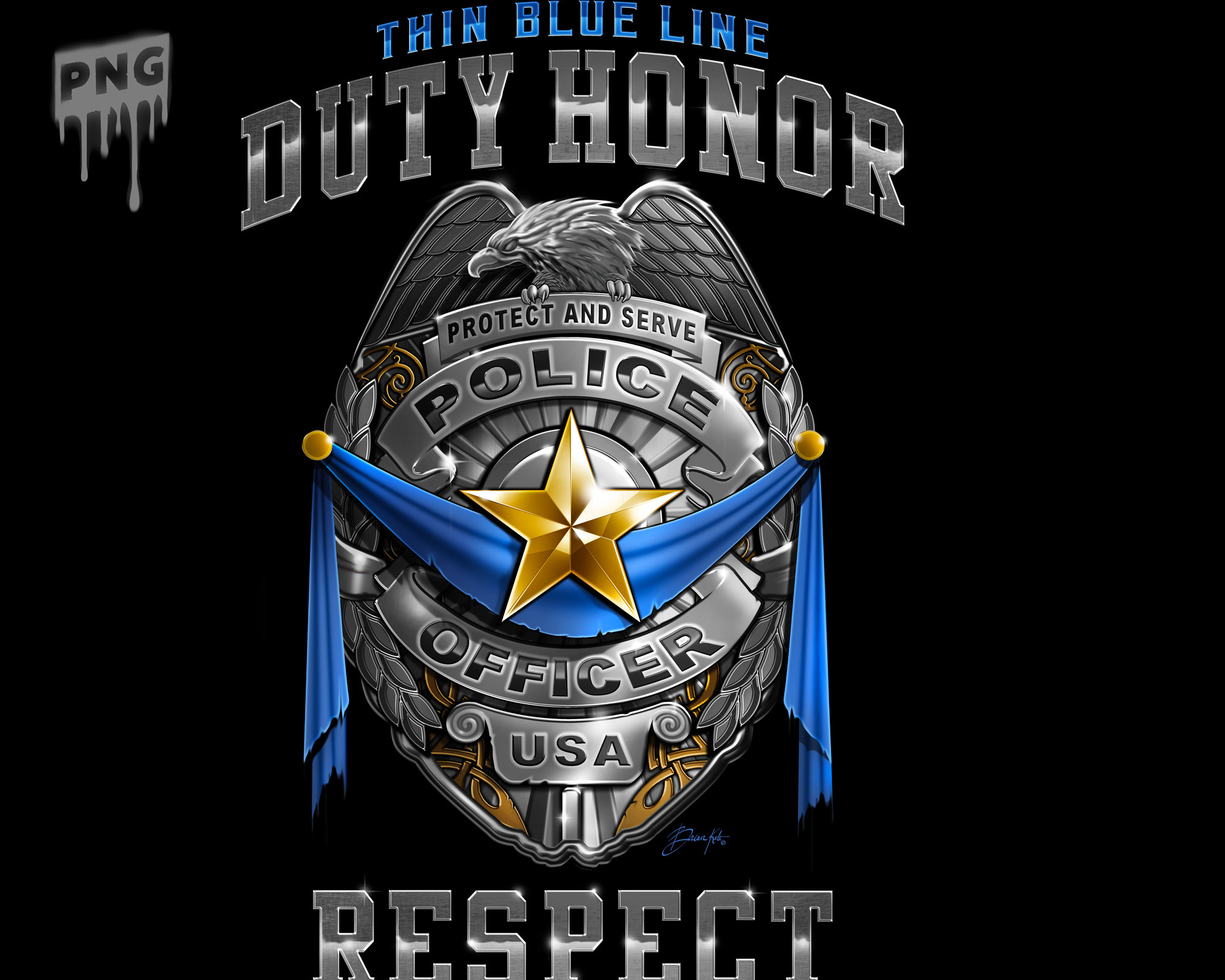 Thin Blue Line Police Badge Shiny Instant Download 300dpi Png Back