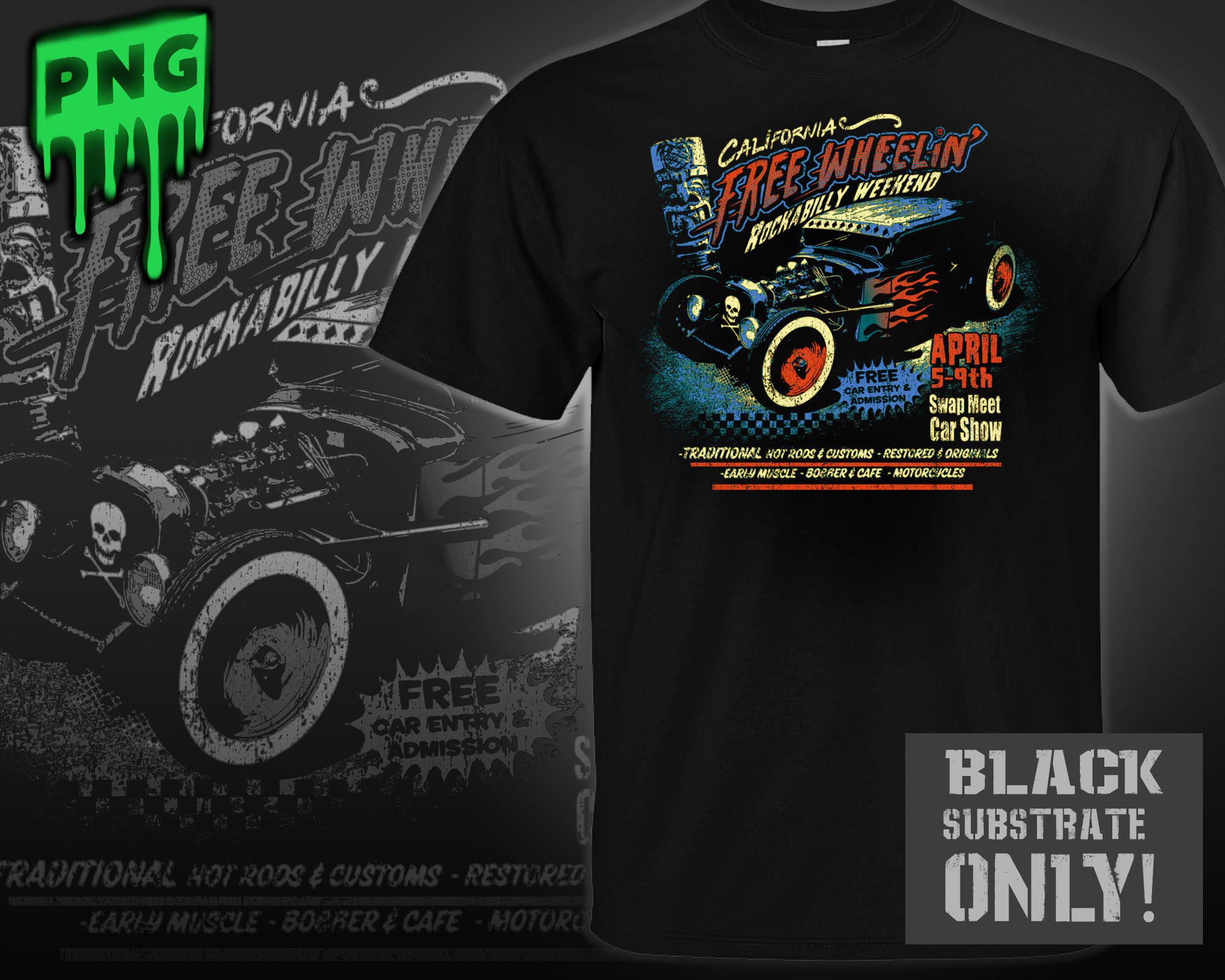 California Rat Rod Swap Meet Art -- Instant Download PNG Art for BLACK ...