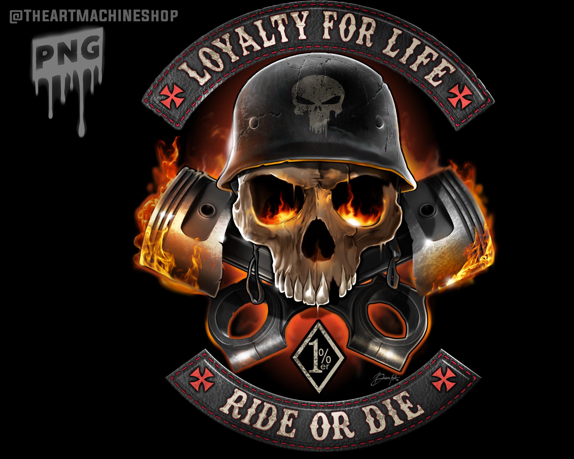Outlaw Biker Skull With Crossed Pistons. Instant Download, 300dpi PNG ...