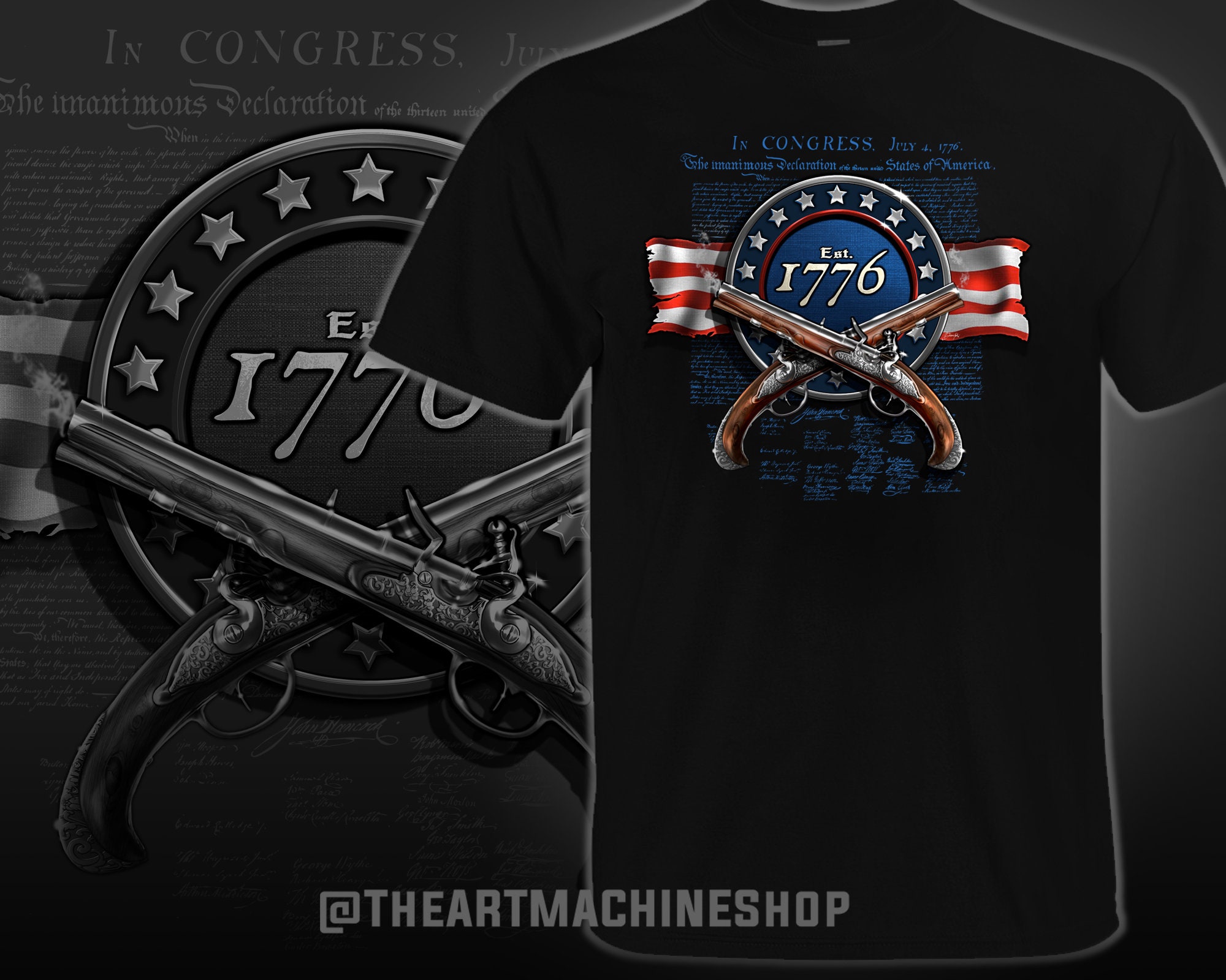Patriotic 1776 Banner With Flintlock Pistols - 300dpi PNG for Instant ...