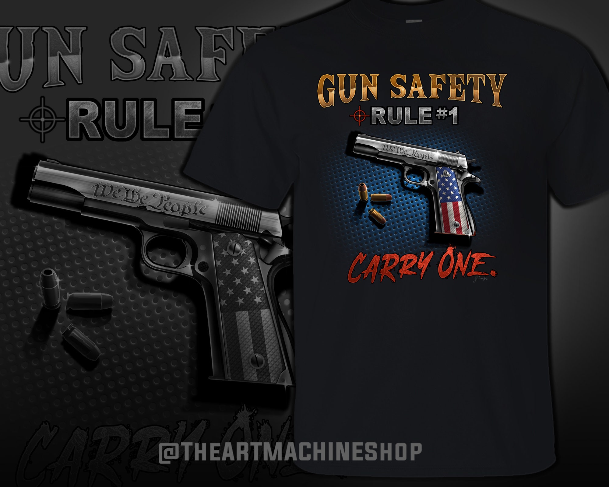 Second Amendment Gun Safety Rules With We the People Patriotic Flag ...