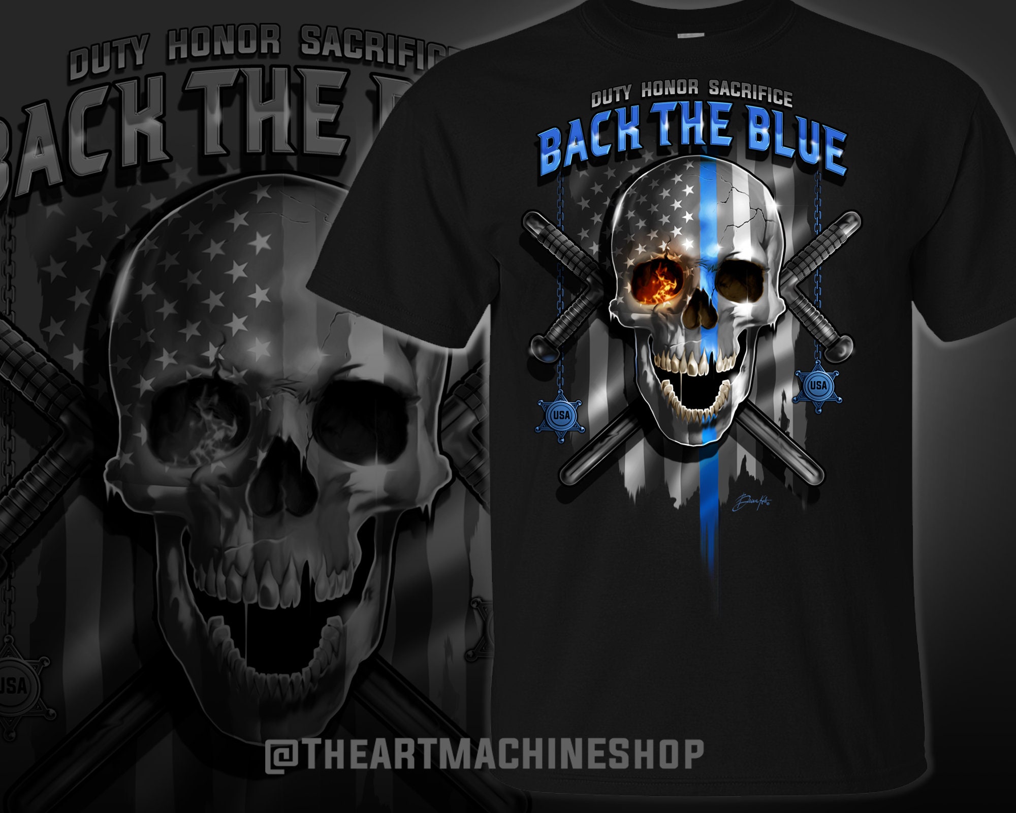Back the Blue Skull PNG – Thin Blue Line Flag Digital Art – Police ...