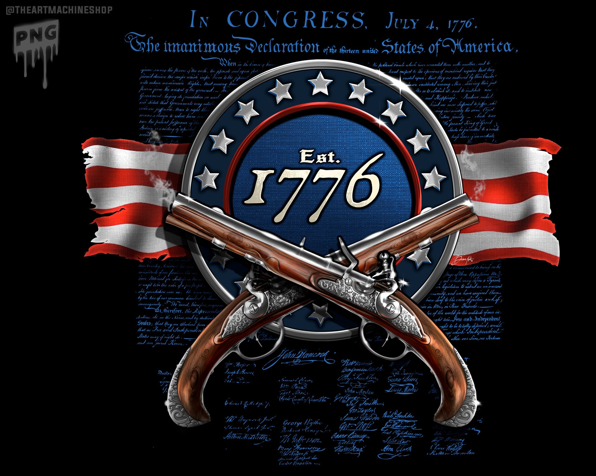 Patriotic 1776 Banner With Flintlock Pistols 300dpi PNG for Instant ...