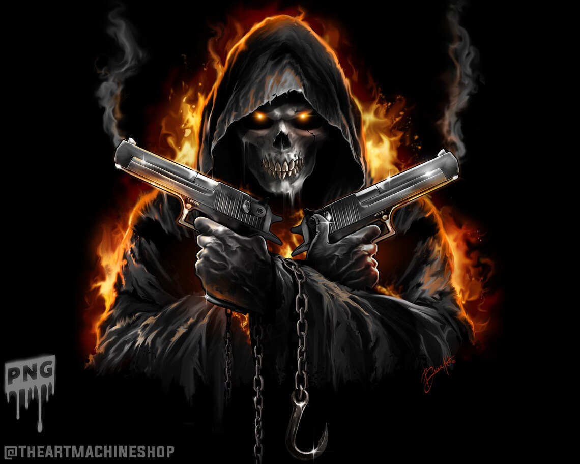 Grim Reaper Holding Crossed Guns, Clipart 300dpi, PNG| Halloween Grim ...