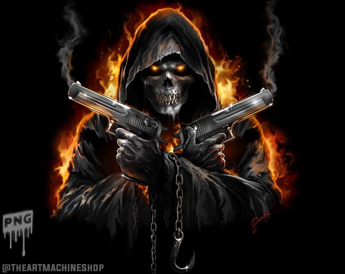 Grim Reaper Holding Crossed Guns, Clipart 300dpi, PNG Halloween Grim ...