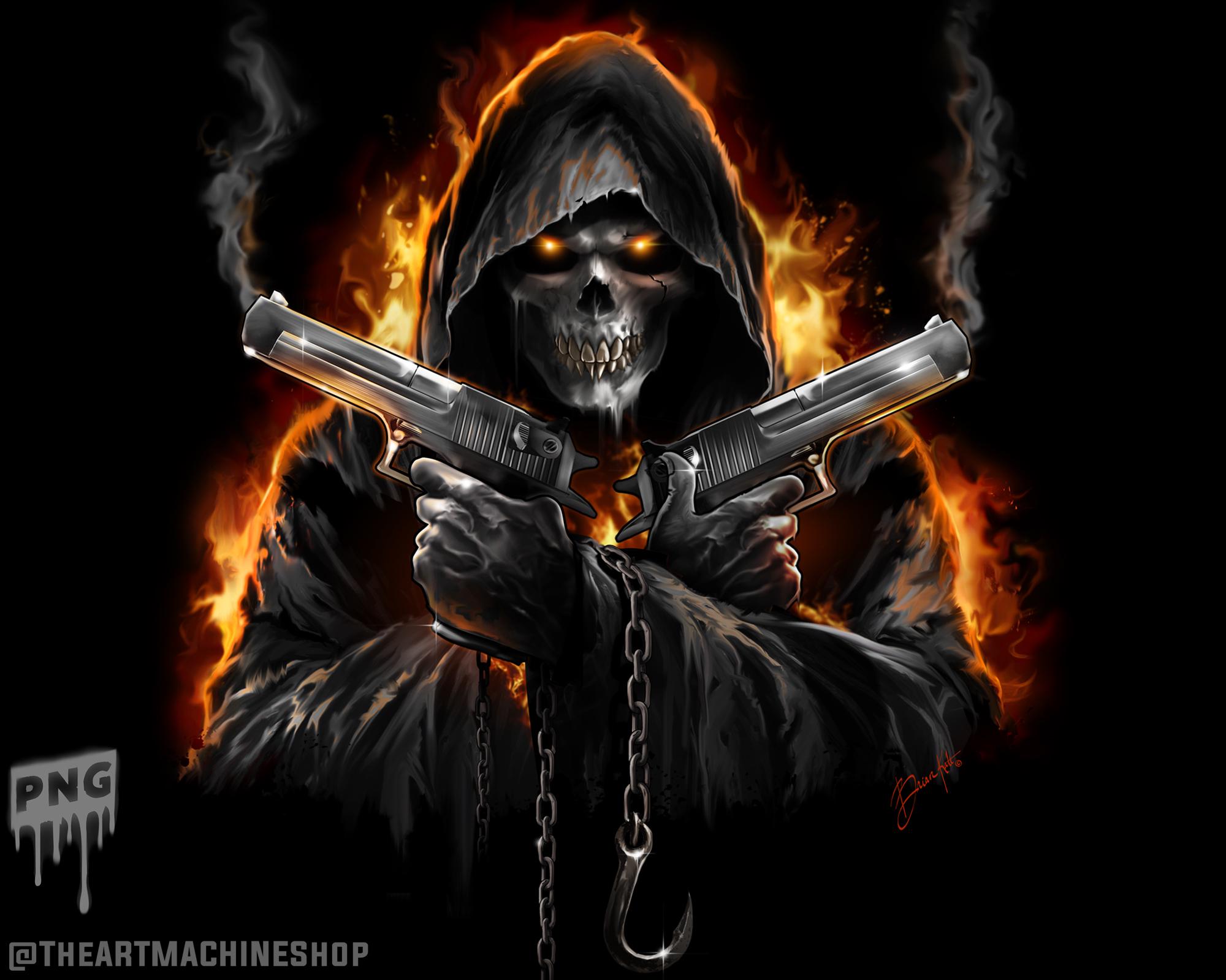 Grim Reaper Holding Crossed Guns, Clipart 300dpi, PNG| Halloween Grim ...