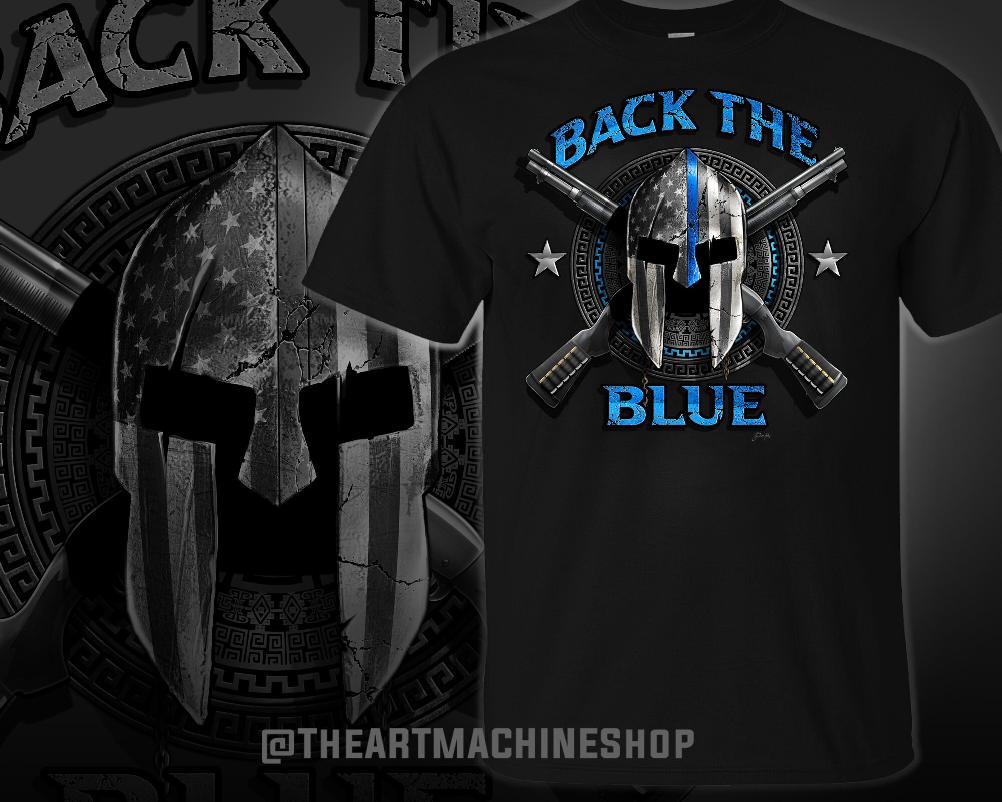 Back the Blue Spartan Helmet With Shotguns 300dpi Instant Digital ...