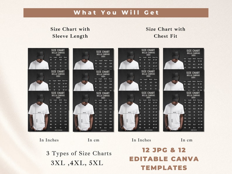 Bella Canvas 3001 Size Chart Male Model White T Shirt Mockup Editable ...