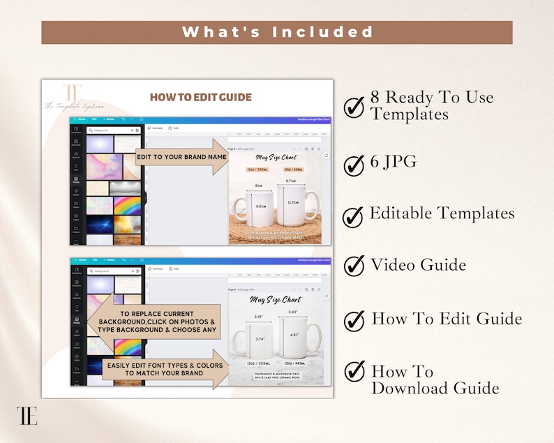 White Mug Size Chart, Coffee Mug Mockup Boho Style, 110z and 15oz Mug ...