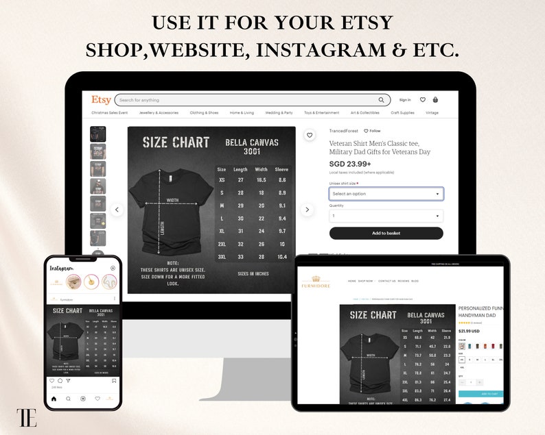 Bella Canvas 3001 Size Chart, Unisex 3001 Mockup Bundle Size Guide ...