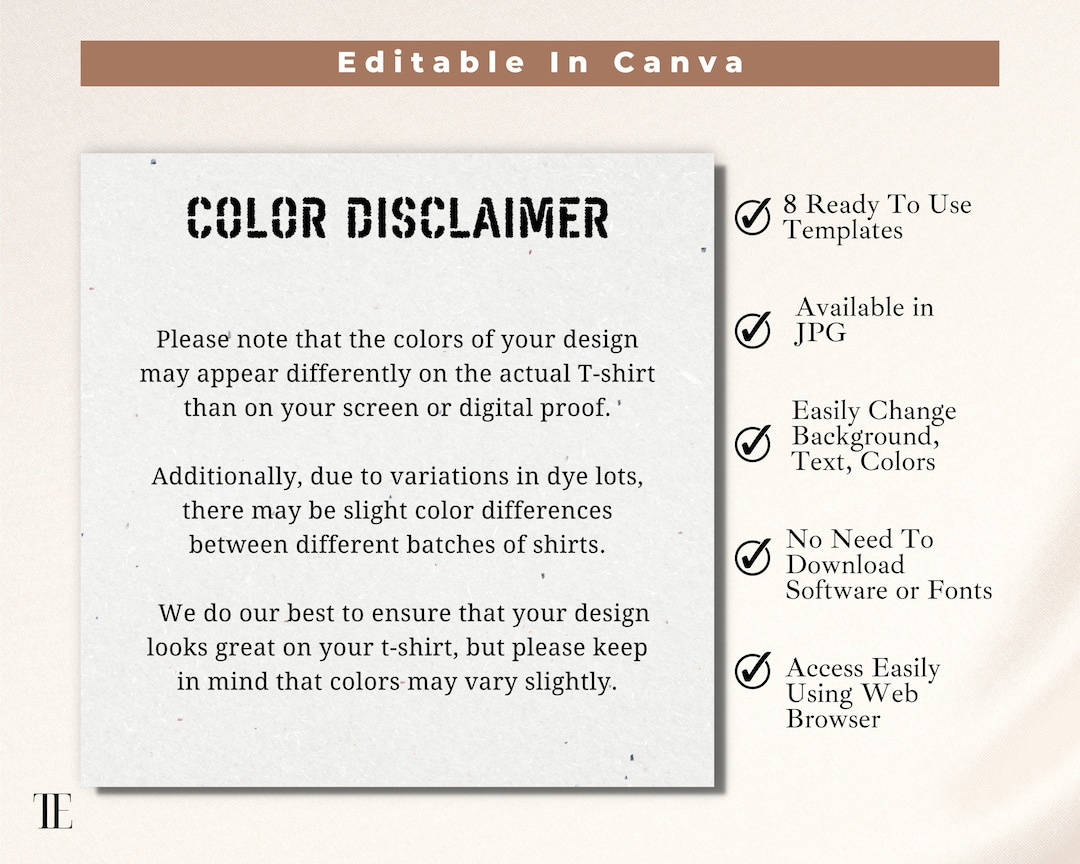 Color Disclaimer Etsy Shop Policy Template, Direct to Garment DTG ...