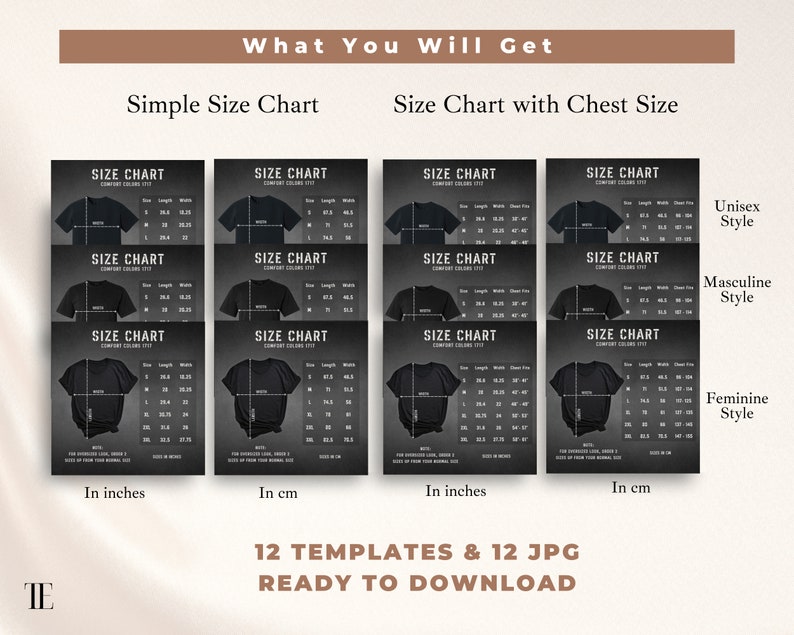 Comfort Colors Size Chart 1717 Men Flatlay Mockup Bundle Comfort Color ...