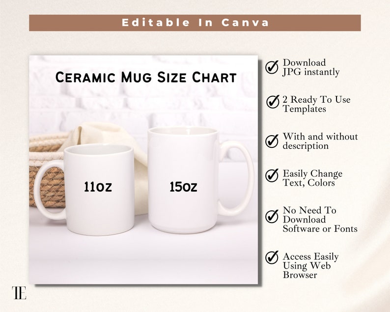 Mug Size Mockup, Size Chart for Coffee Mug, 11oz and 15oz White Mug ...