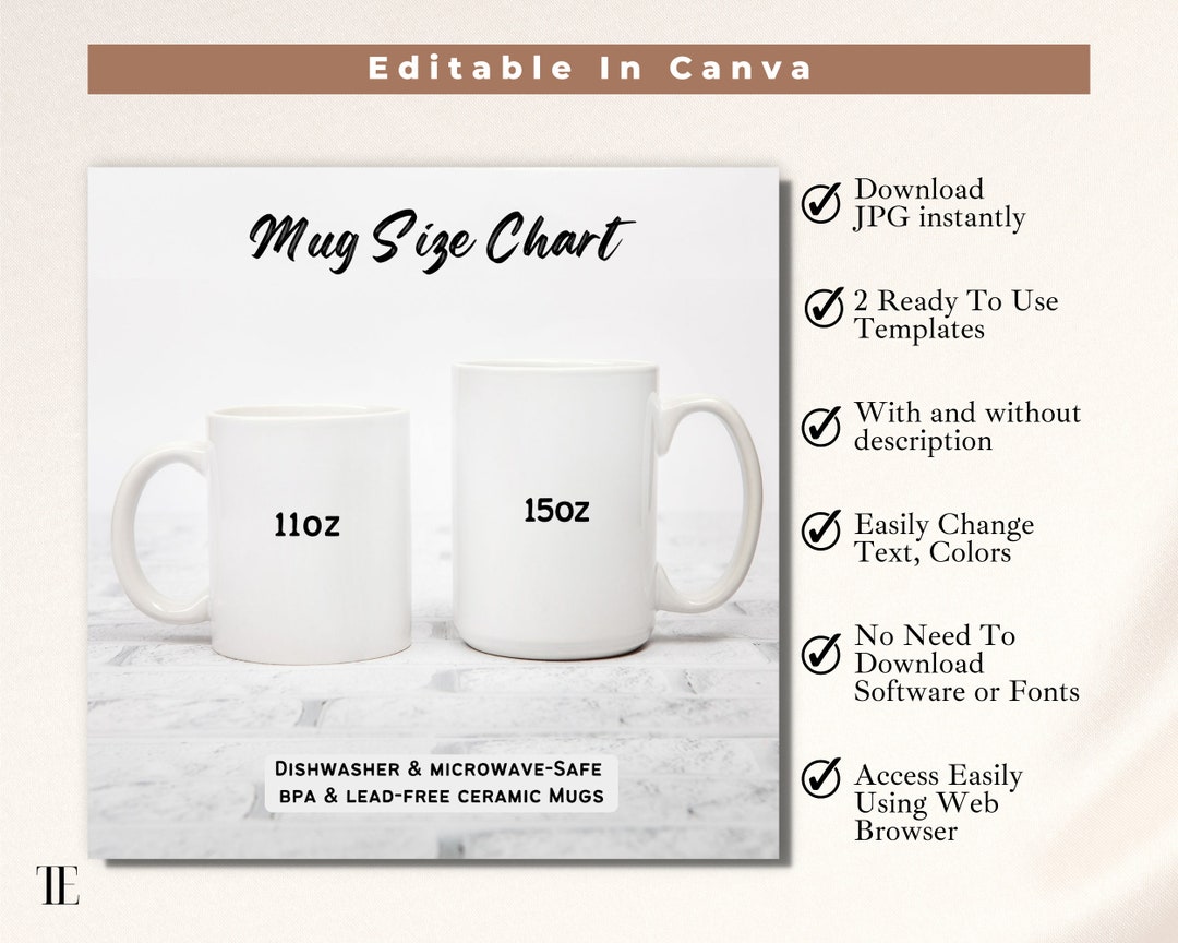 Minimalist Mug Size Chart in Oz , Coffee Mug Mockup, 11oz and 15oz ...