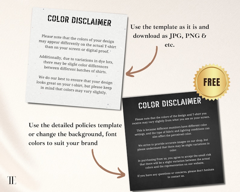 Color Disclaimer Etsy Shop Policy Template, Direct to Garment DTG ...