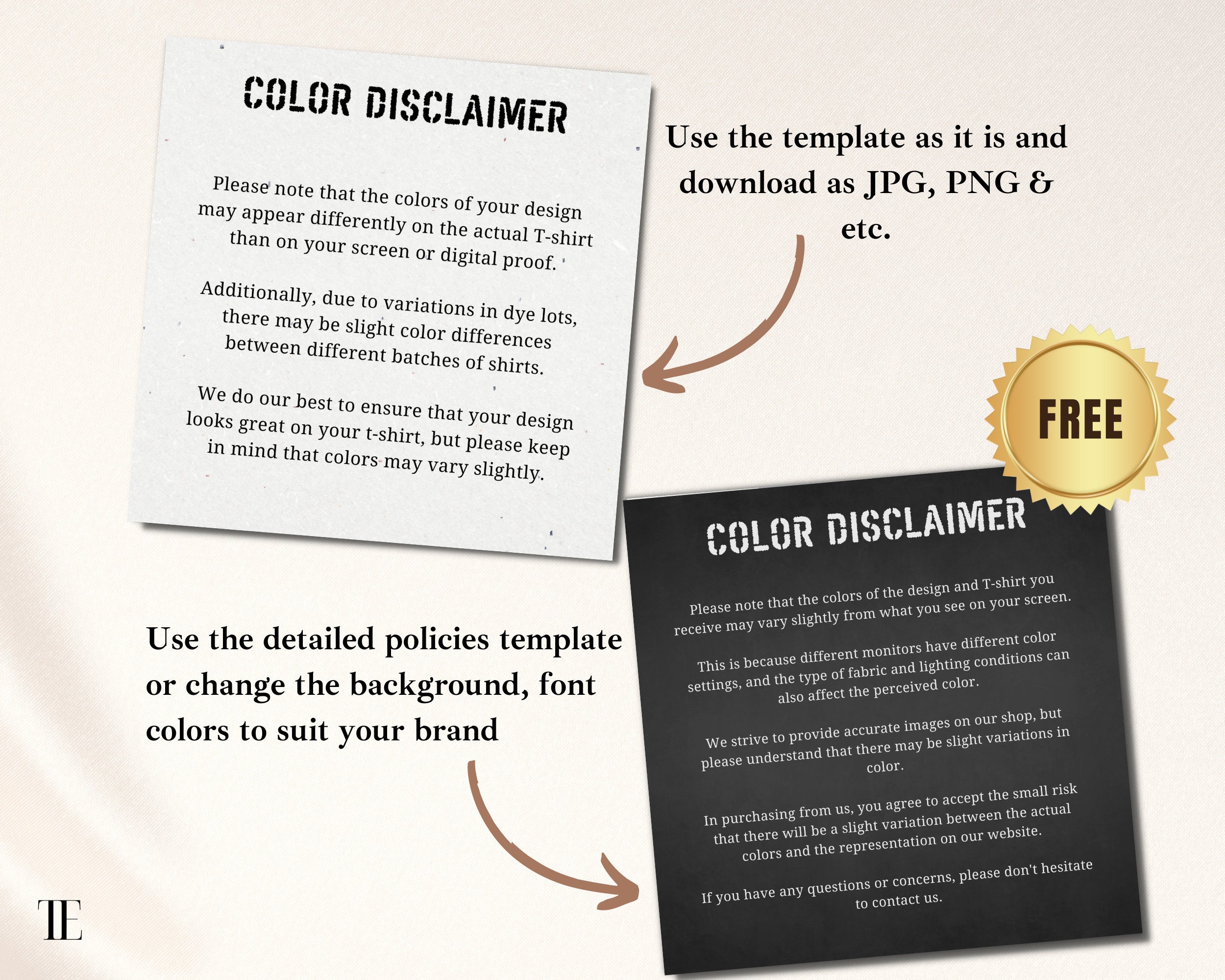 Color Disclaimer Etsy Shop Policy Template, Direct to Garment DTG ...
