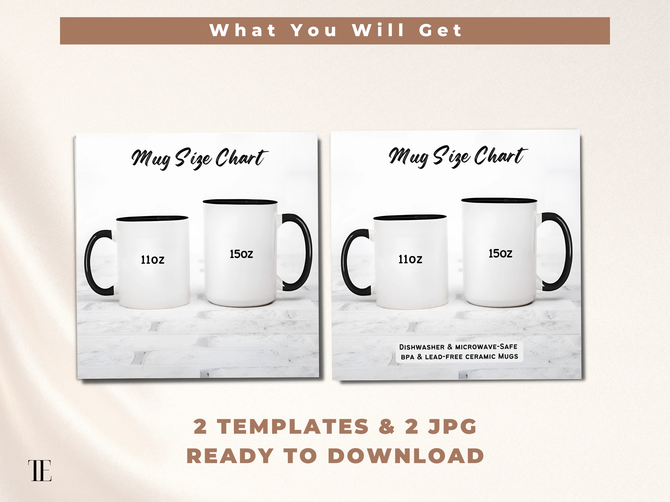 Two Tone Coffee Mug Size Chart OZ Black Handle Minimalist Mockup 11oz ...