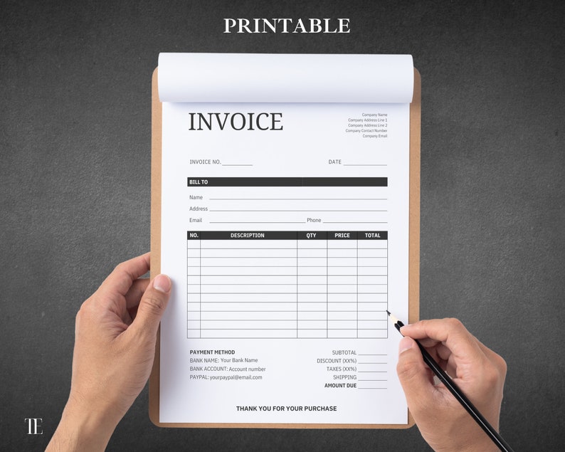 Invoice Template Excel, Google Sheet Spreadsheet Template, Auto Calculate, Printable Invoice ...