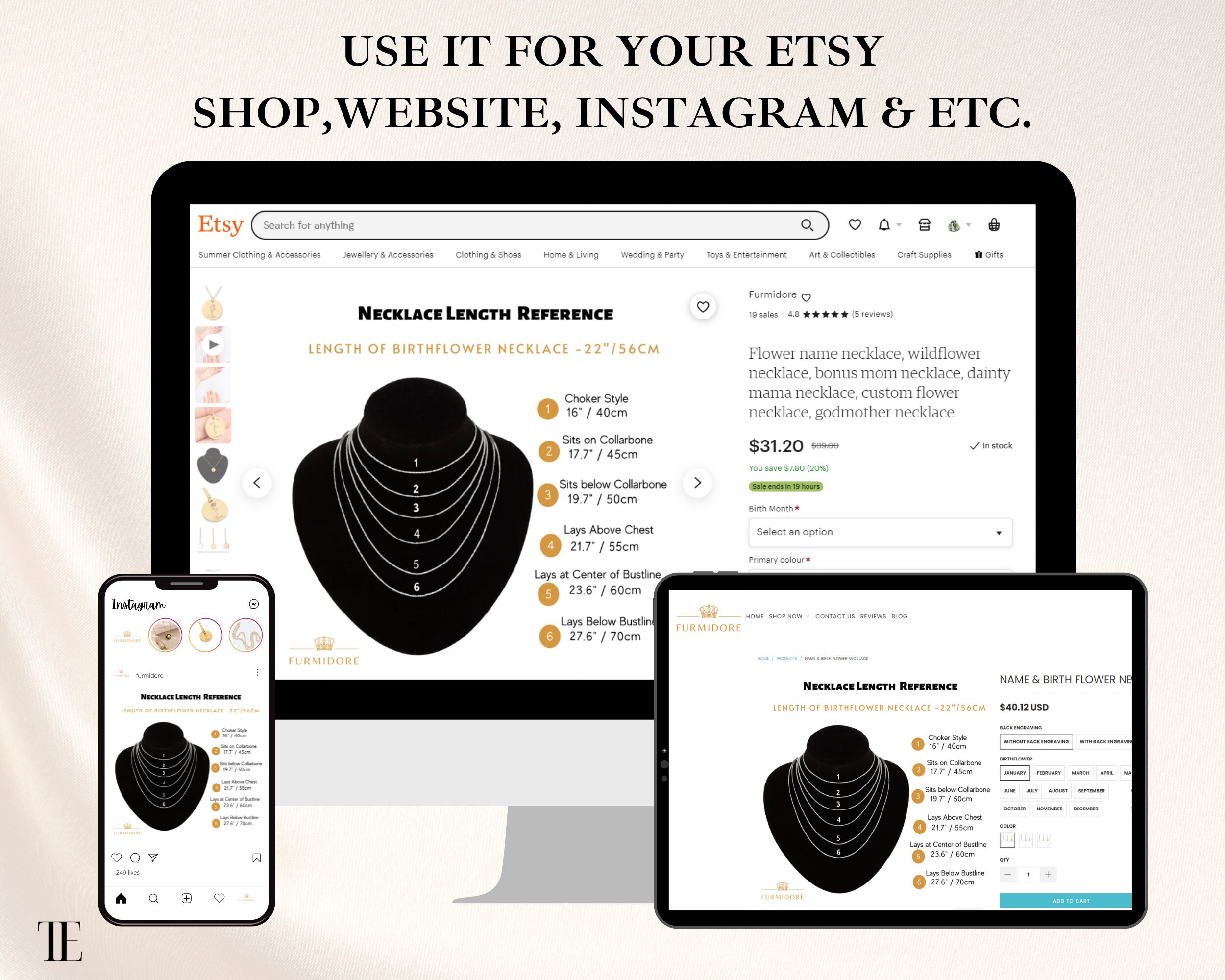 Necklace Length Size , Editable Necklace Reference Guide Template ...