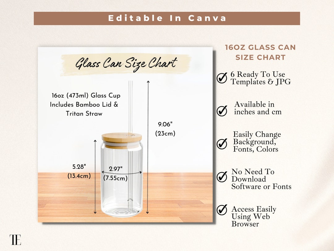 16oz Sipper Glass Size Chart, Glass Can Mockup, Libbey Glass Mockup ...