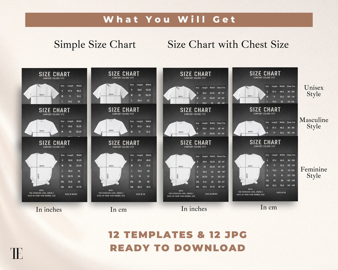 Comfort Colors Size Chart C1717 Size Guide Flatlay Black Tshirt Comfort ...