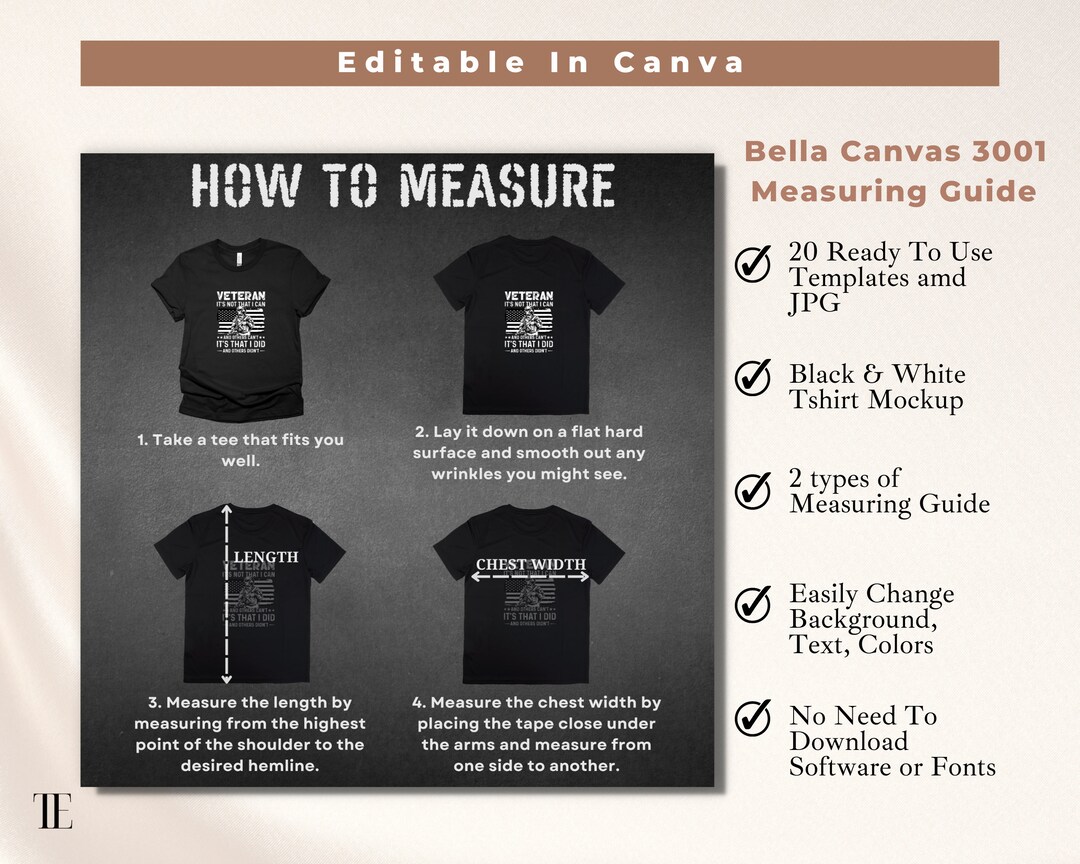 Bella Canvas 3001 Measuring Guide 'how to Measure' Bundle With Tshirt ...