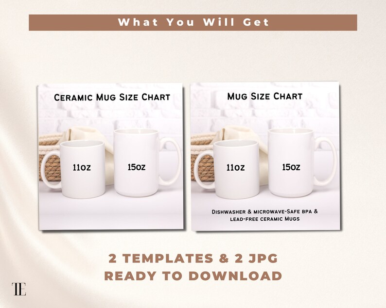Mug Size Mockup, Size Chart for Coffee Mug, 11oz and 15oz White Mug ...
