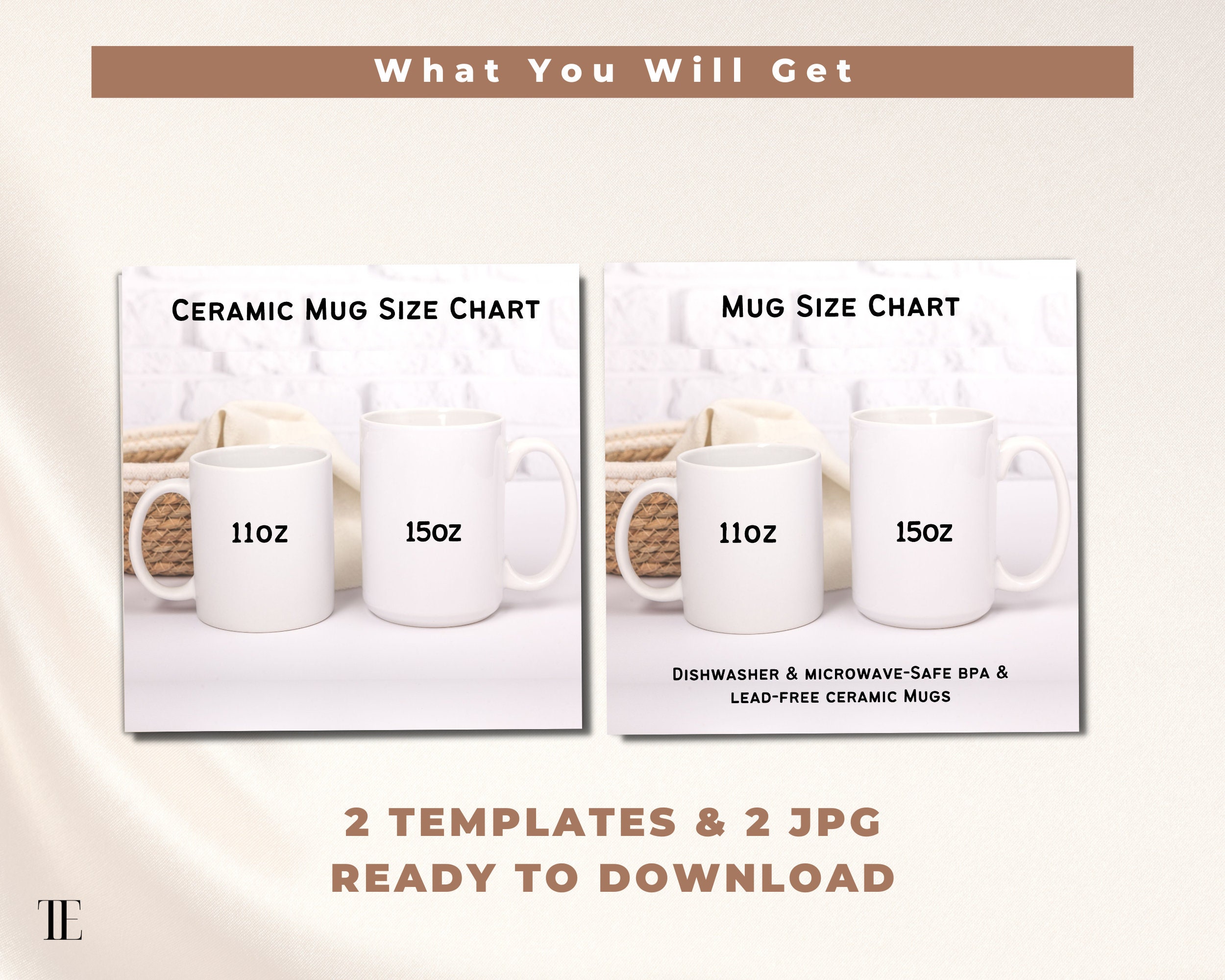 Mug Size Mockup, Size Chart for Coffee Mug, 11oz and 15oz White Mug ...
