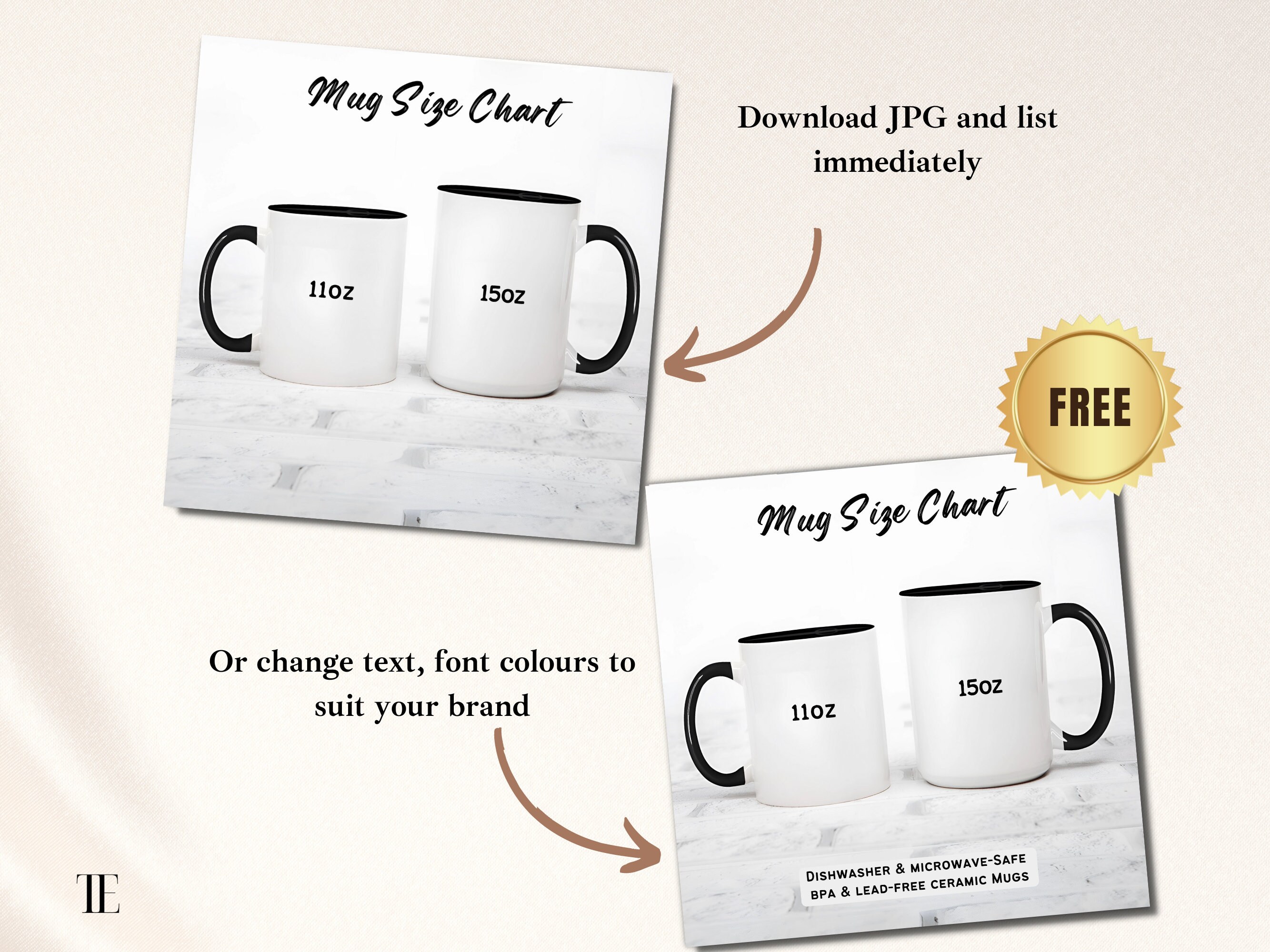 Two Tone Coffee Mug Size Chart OZ Black Handle Minimalist Mockup 11oz ...