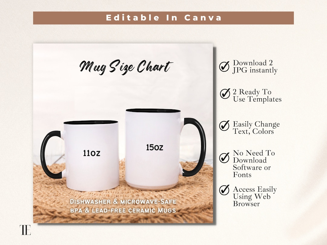 Two Tone Coffee Mug Size Chart OZ Black Handle Mug Mockup 11oz and 15oz ...