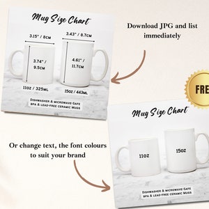 Minimalist Mug Size Chart, Coffee Mug Mockup , 11oz and 15oz White Mug ...