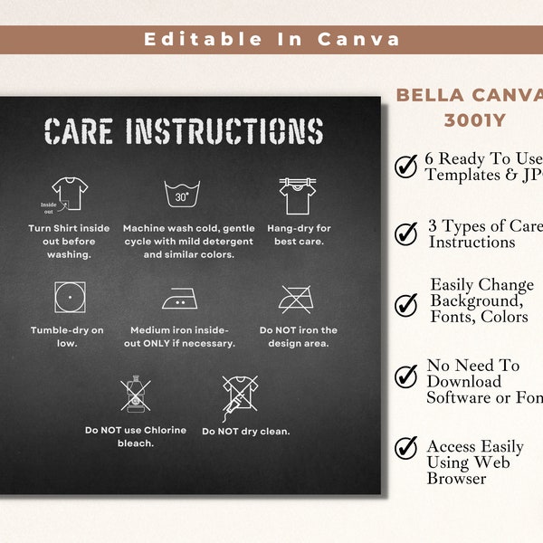 Bella and Canvas Washing Instructions Mockup - Etsy