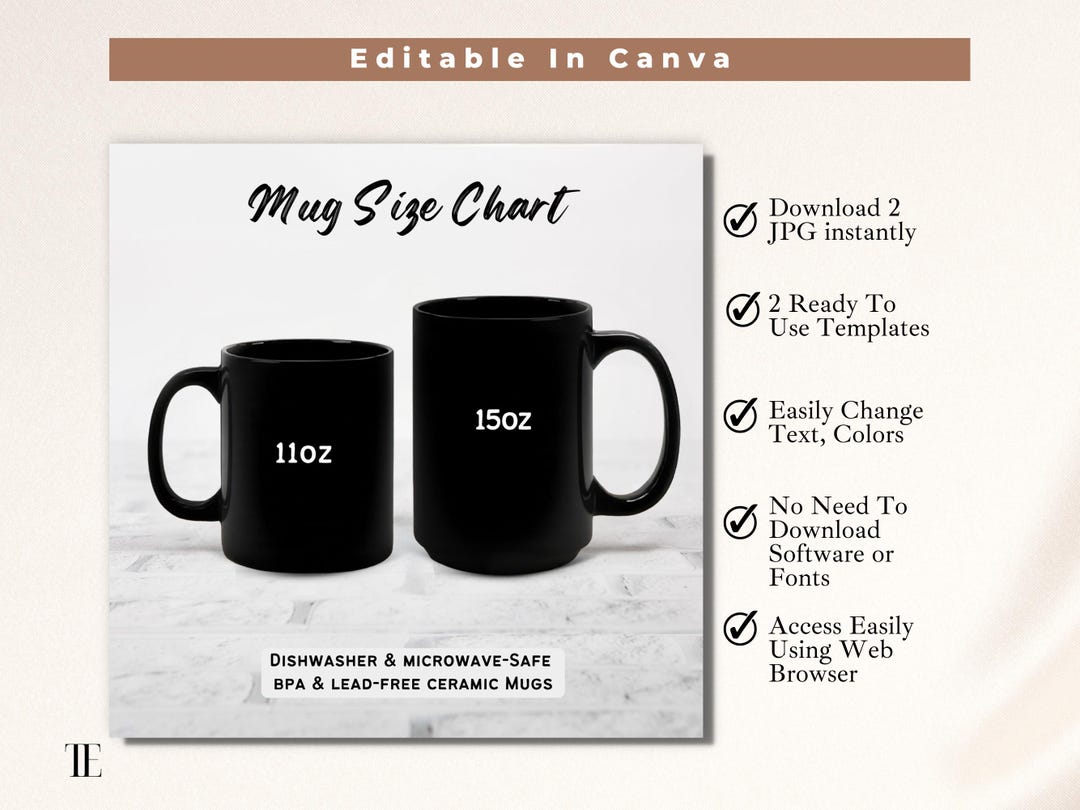 Black Mug Size Chart Mockup Minimalist Black Coffee Ceramic Mug Size ...