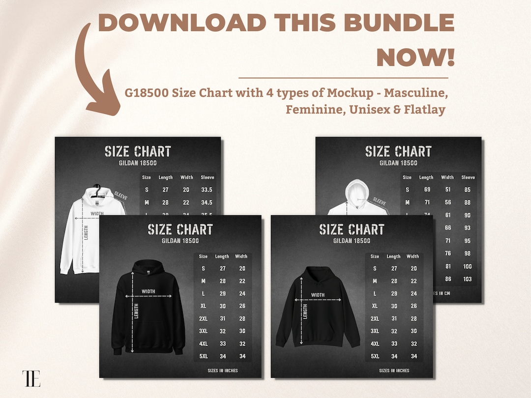 Gildan 18500 Size Chart Mockup Women Men Unisex Hoodie Sizing ...