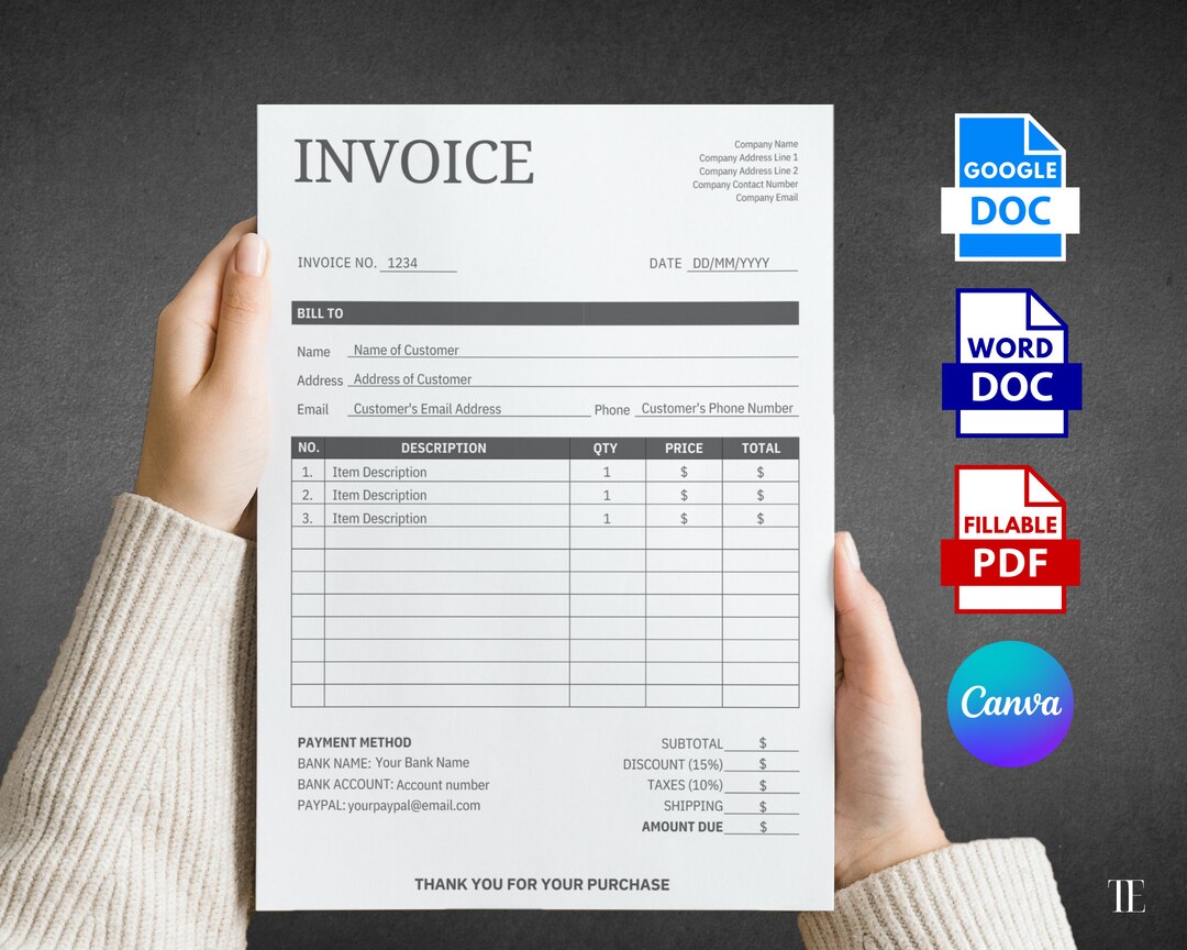 Minimalist Invoice Template for Small Business, Invoice Template Word ...