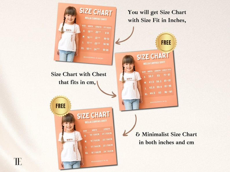 Kids Size Chart Bella Canvas 3001Y Youth Tee Girl Model Size Guide for ...
