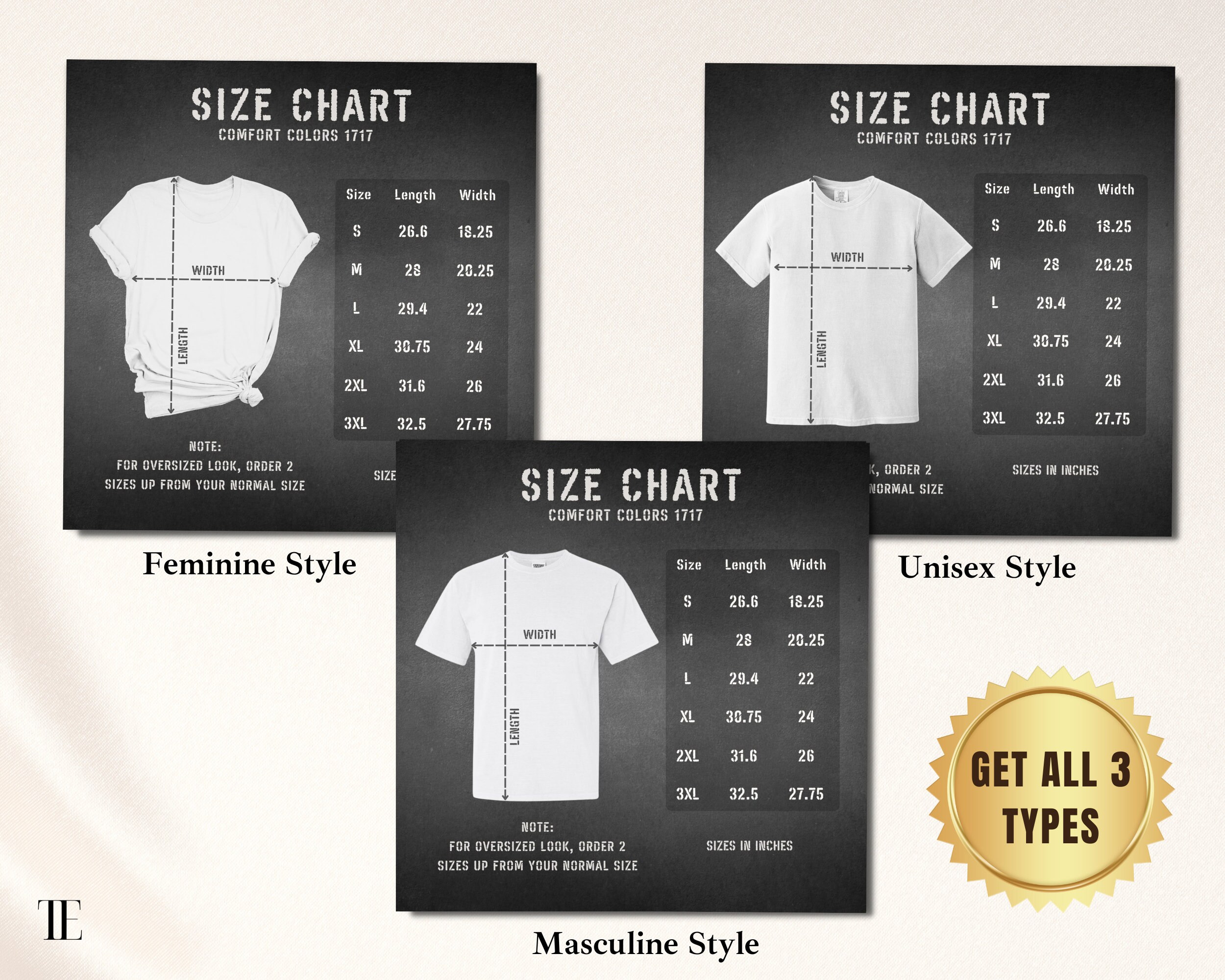 Comfort Colors Size Chart 1717 Men Flatlay Mockup Bundle Comfort Color ...