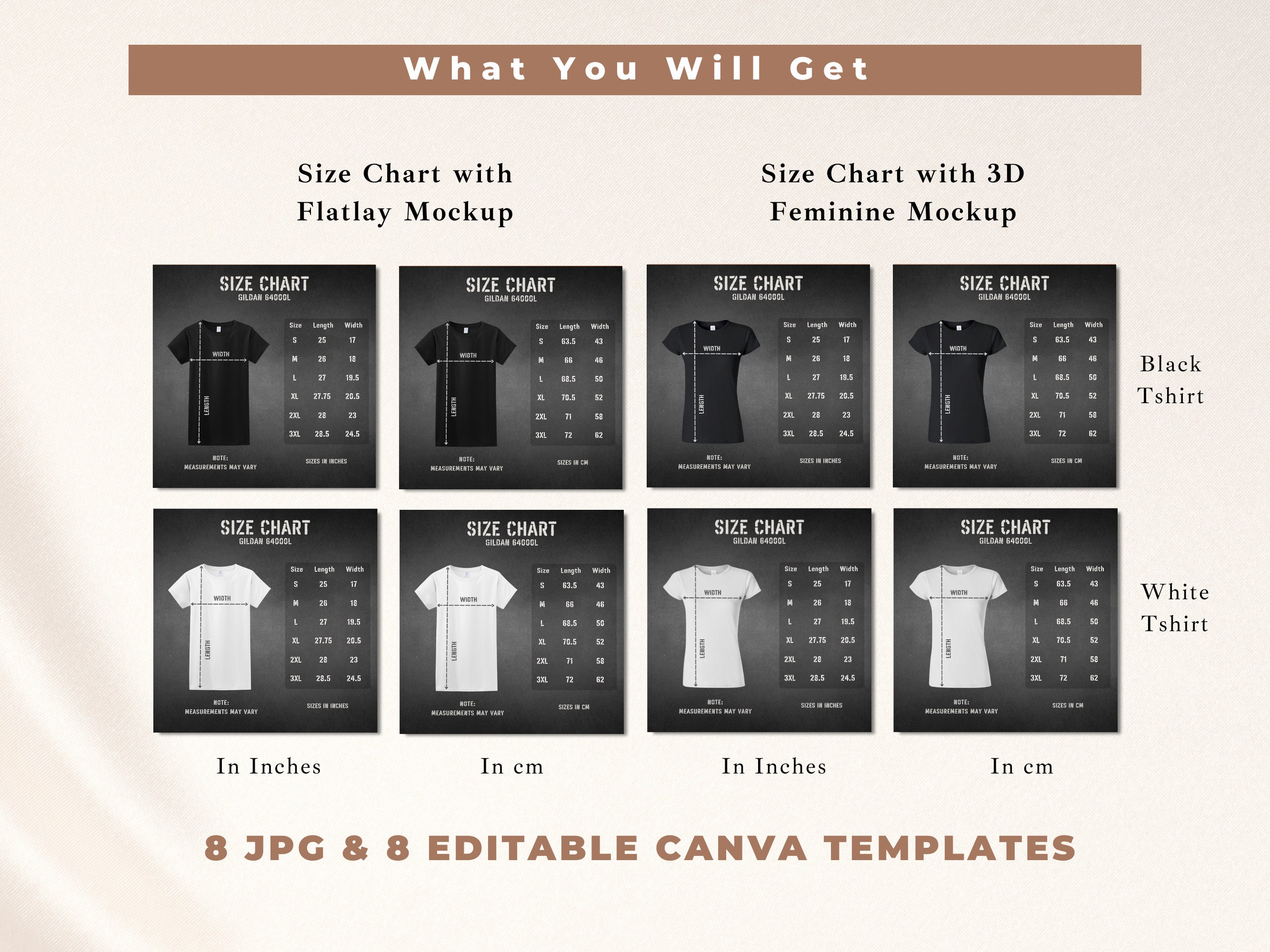 Gildan 64000L Size Chart Flatlay Mockup for Black White - Etsy