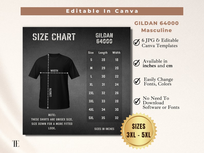 Gildan 64000 Size Chart Masculine Mockup Black T-shirt Unisex Softstyle ...