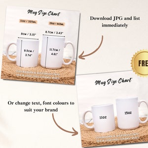 White Mug Size Chart, Coffee Mug Mockup Boho Style, 110z and 15oz Mug ...