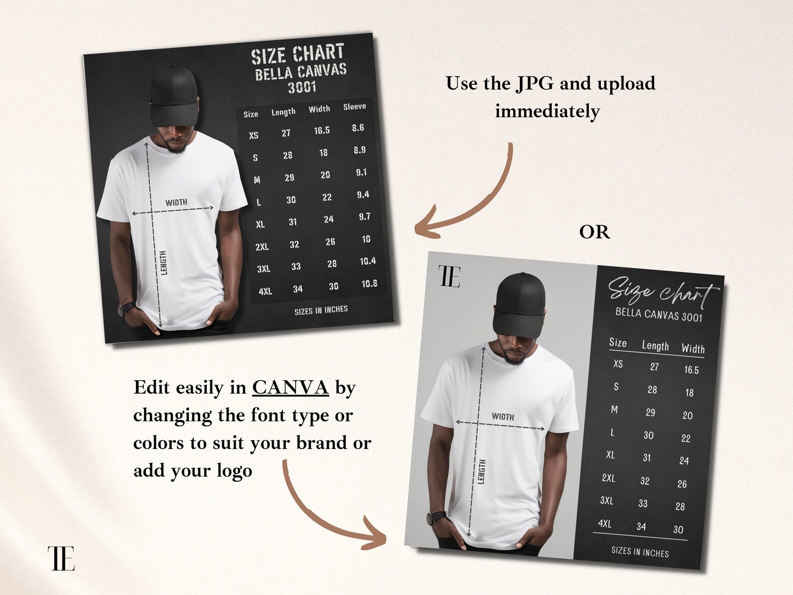 Bella Canvas 3001 Size Chart Male Model White T Shirt Mockup Editable ...