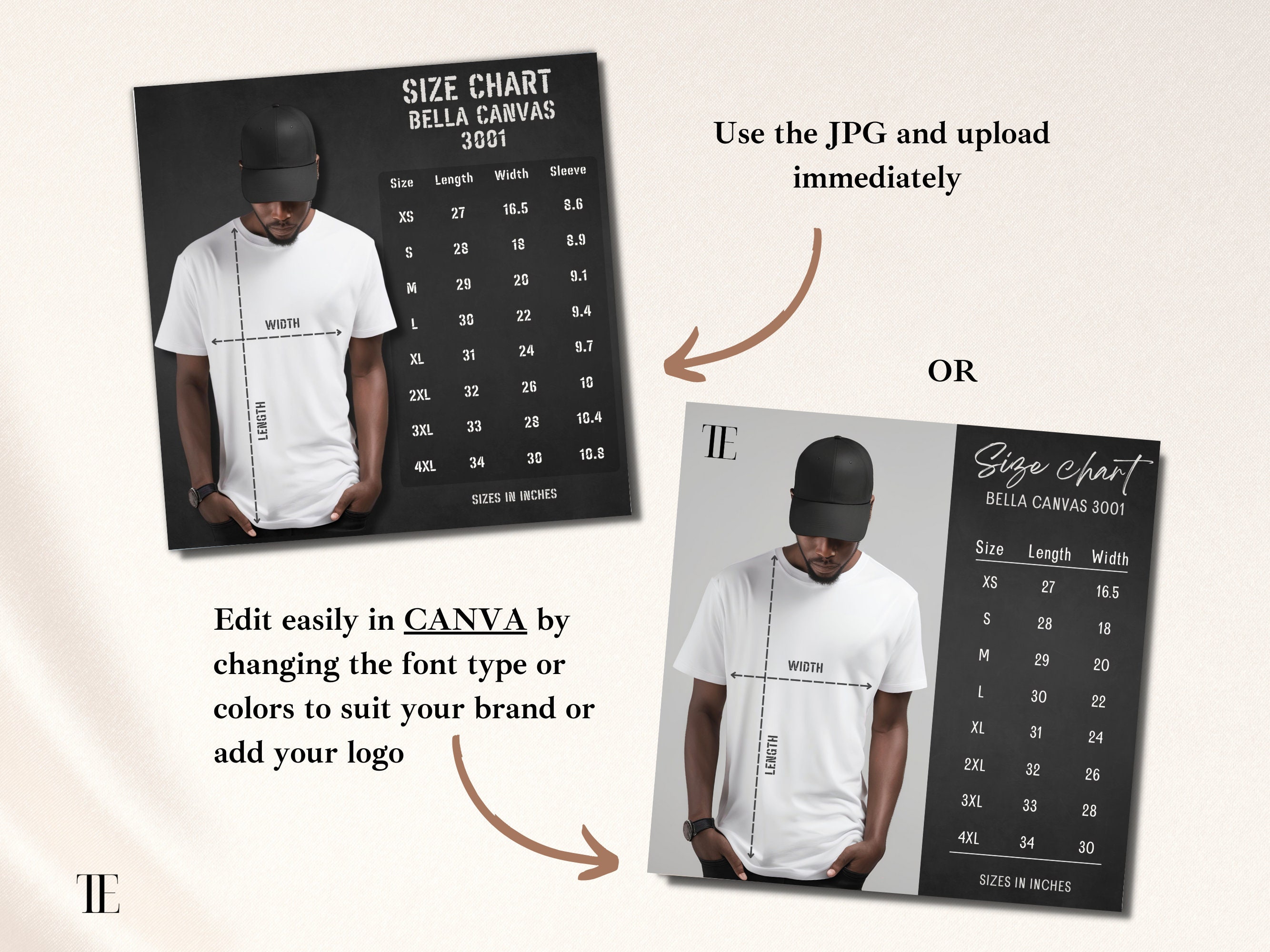 Bella Canvas 3001 Size Chart Male Model White T Shirt Mockup Editable ...