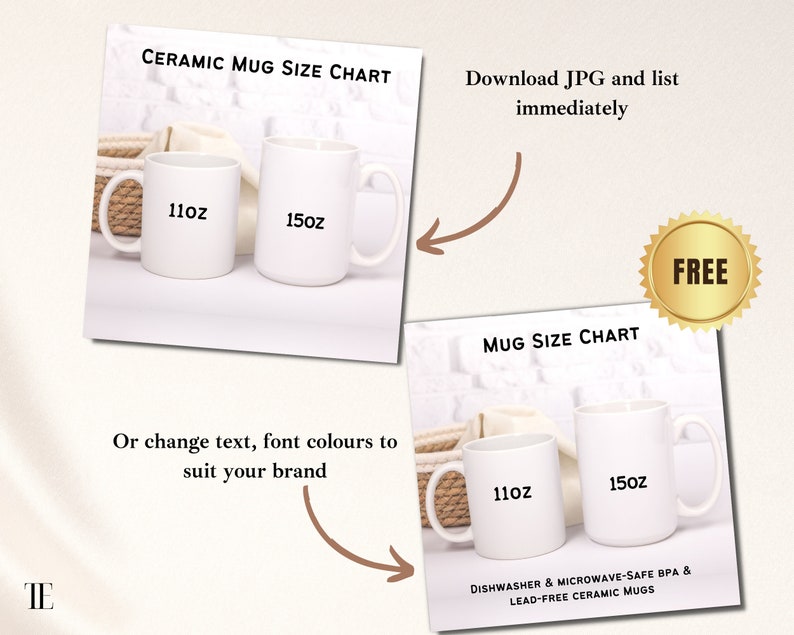 Mug Size Mockup, Size Chart for Coffee Mug, 11oz and 15oz White Mug ...