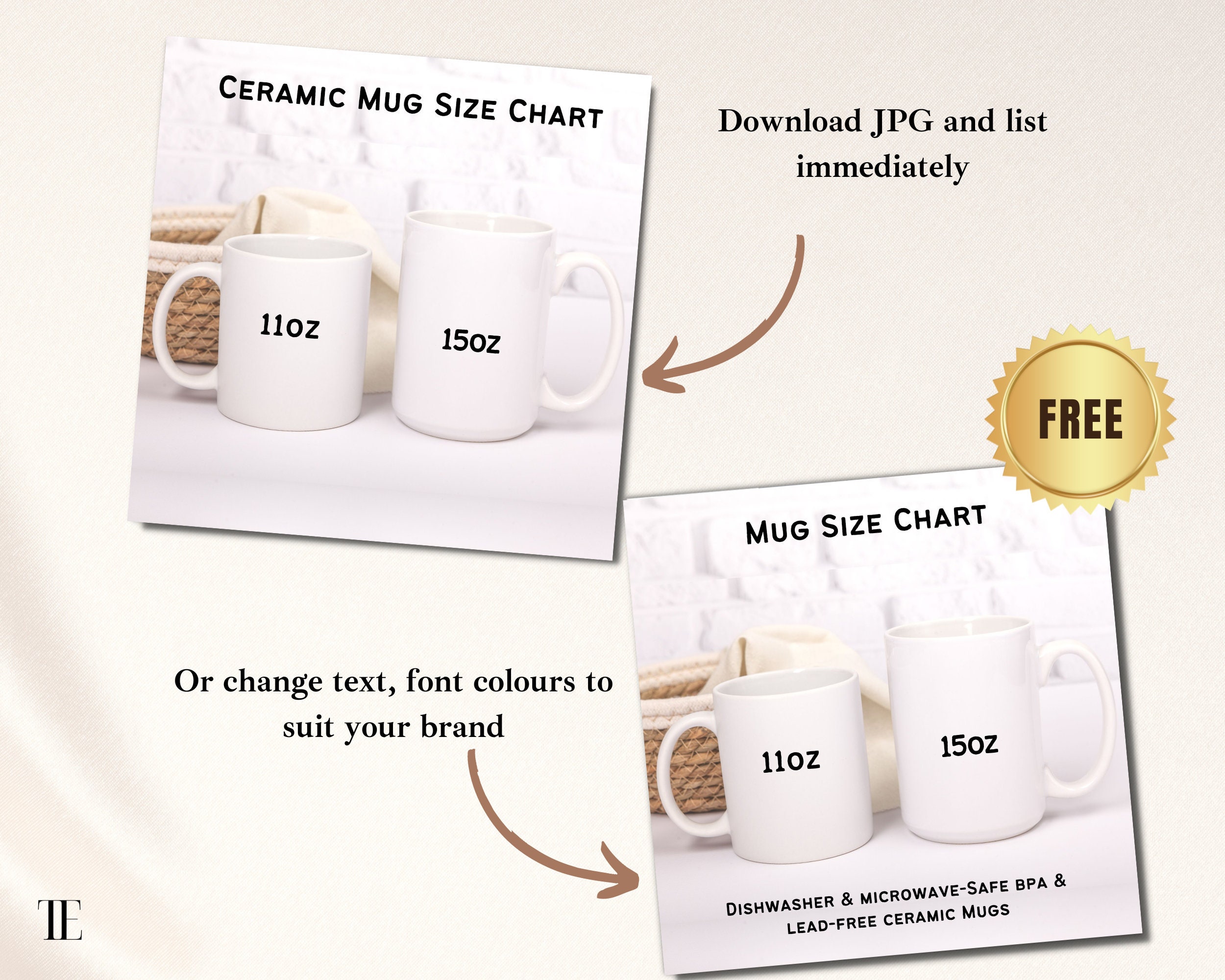 Mug Size Mockup, Size Chart for Coffee Mug, 11oz and 15oz White Mug ...